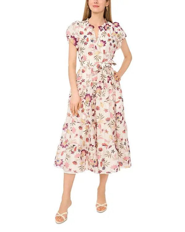 Vince Camuto Puff Sleeve Floral Midi Dress