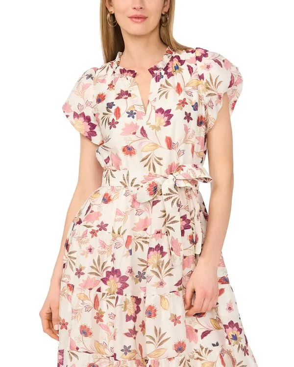 Vince Camuto Puff Sleeve Floral Midi Dress