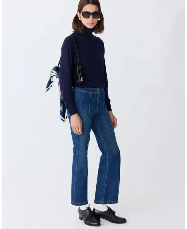 CALLAS MILANO Lola Denim Flare Cropped Trousers - Indigo