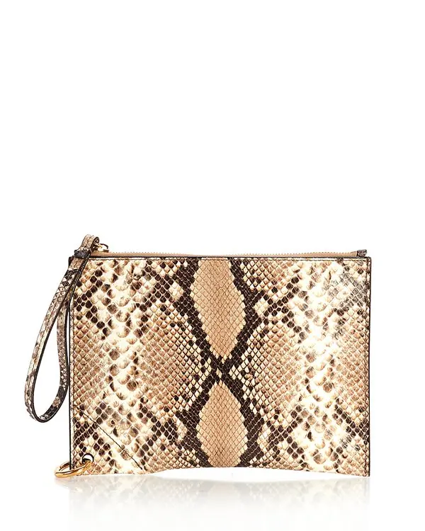 Chloé Spin Embossed Leather Zip Pouch - Dusty Beige