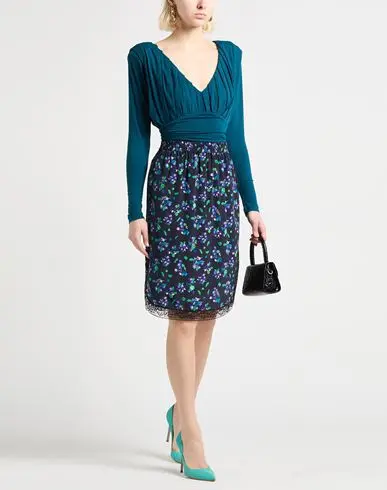 BABYLON Long Sleeve V-neck Bodysuit With Pleated Detail - Deep Teal