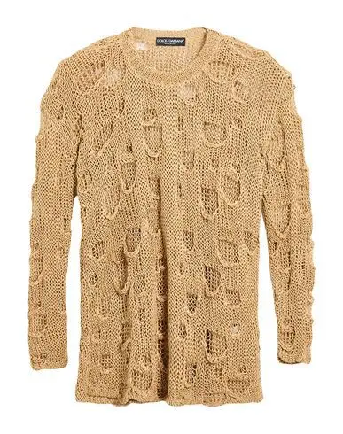 Dolce & Gabbana Distressed Linen Crewneck Sweater - Camel
