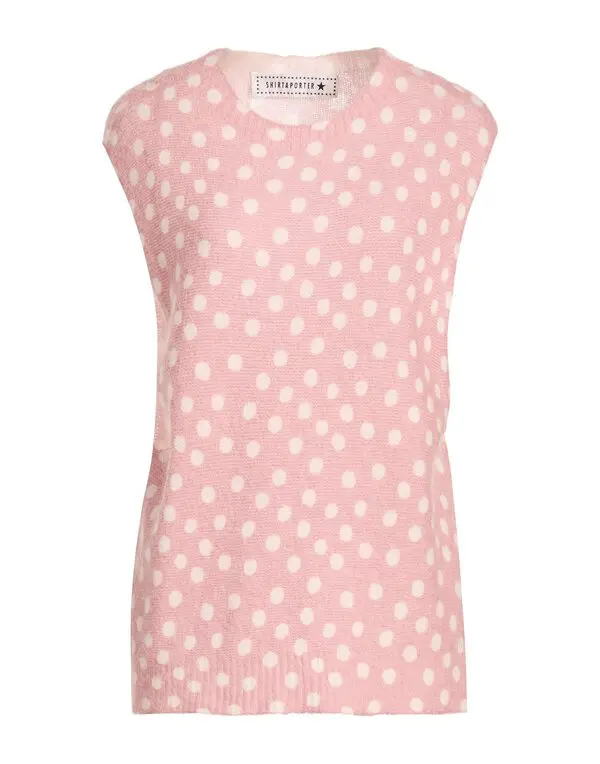 SHIRTAPORTER Sleeveless Polka Dot Crewneck Sweater Vest - Pink