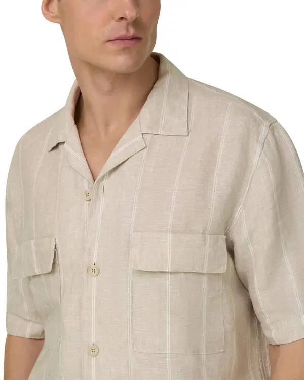 Boggi Milano Camp Collar Stripe Linen Pocket Shirt