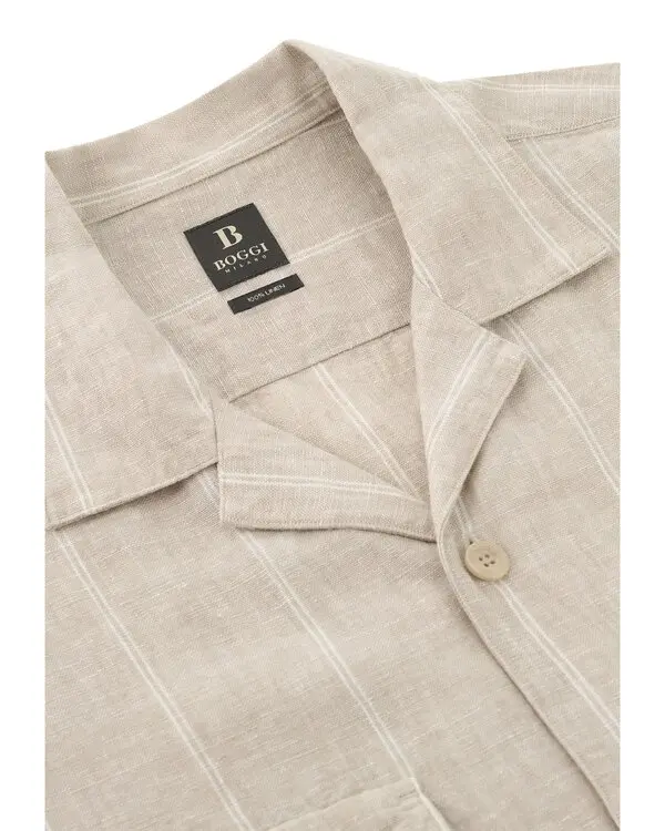 Boggi Milano Camp Collar Stripe Linen Pocket Shirt