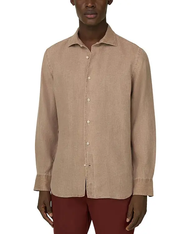 Boggi Milano Bowling Collar Linen Shirt - Taupe