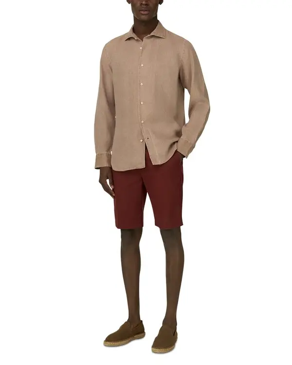 Boggi Milano Bowling Collar Linen Shirt - Taupe