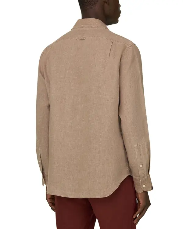 Boggi Milano Bowling Collar Linen Shirt - Taupe