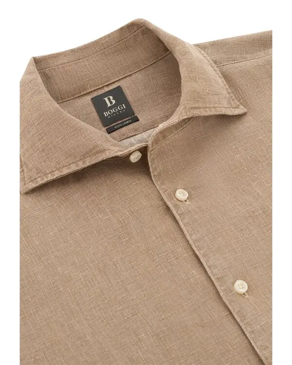 Boggi Milano Bowling Collar Linen Shirt - Taupe