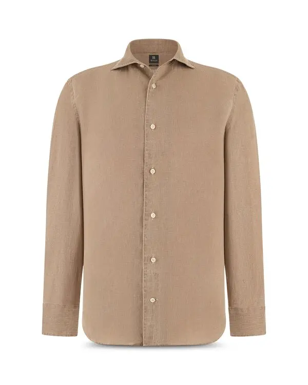 Boggi Milano Bowling Collar Linen Shirt - Taupe
