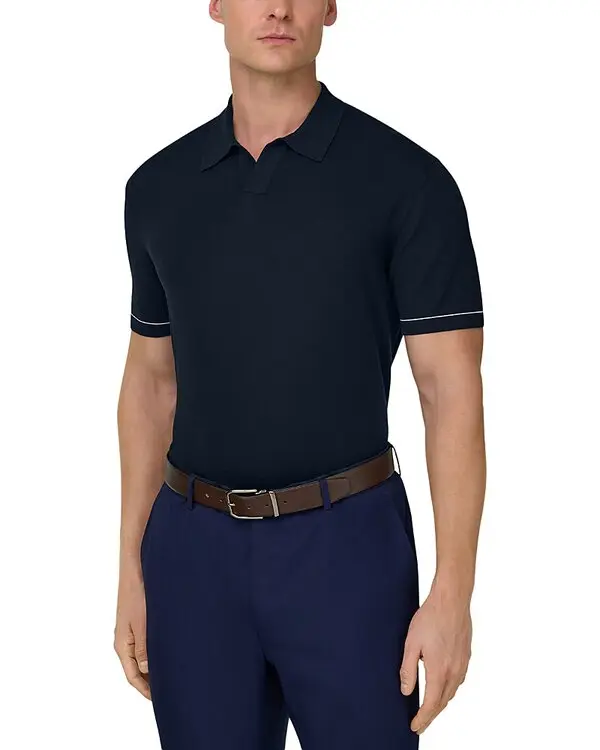 Boggi Milano Cotton Crepe Knit Polo Shirt - Navy Blue