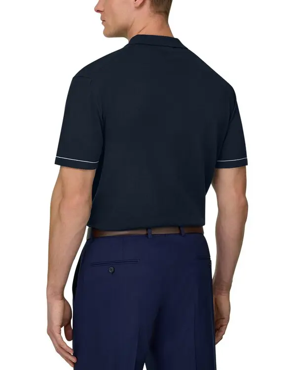 Boggi Milano Cotton Crepe Knit Polo Shirt - Navy Blue