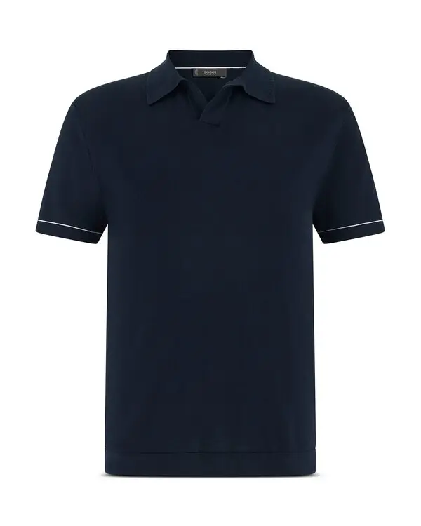Boggi Milano Cotton Crepe Knit Polo Shirt - Navy Blue