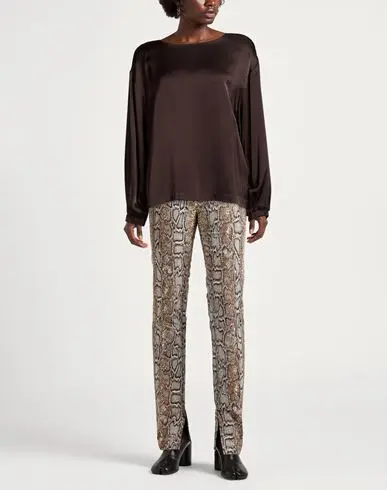 OTTOD'AME Viscose Crewneck Long Sleeve Top - Brown