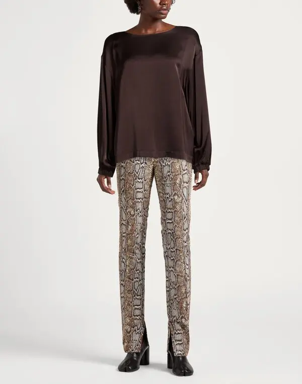 OTTOD'AME Viscose Crewneck Long Sleeve Top - Brown