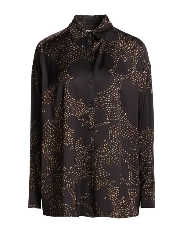 OTTOD'AME Satin Floral Print Long Sleeve Shirt