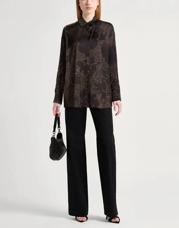 OTTOD'AME Satin Floral Print Long Sleeve Shirt