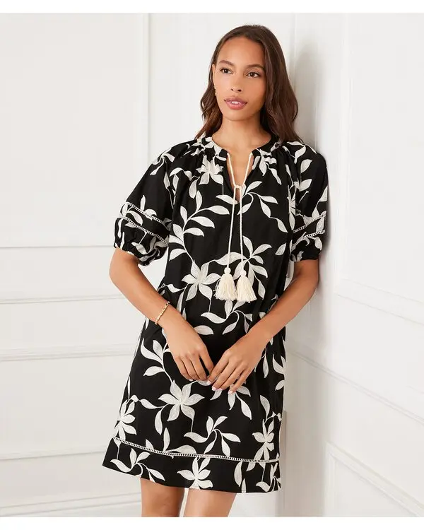 Karen Kane Puff Sleeve Floral Print Tassel Dress