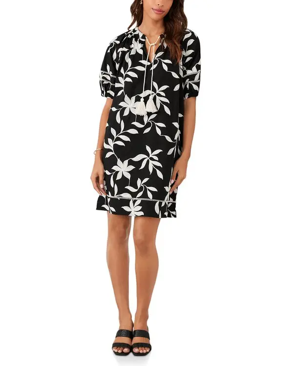 Karen Kane Puff Sleeve Floral Print Tassel Dress