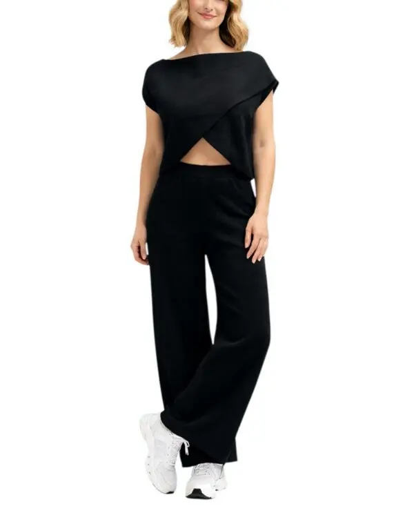 ACCOUCHEE Cool Knit Flexible Waist Palazzo Pants