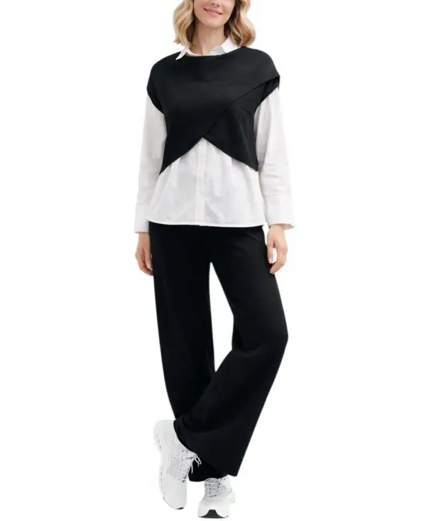 ACCOUCHEE Cool Knit Flexible Waist Palazzo Pants