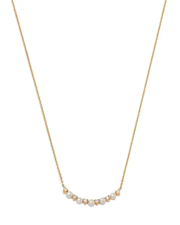 Bloomingdale'S Freshwater Pearl And Diamond Curved Bar Necklace In 14k Yellow - Gold