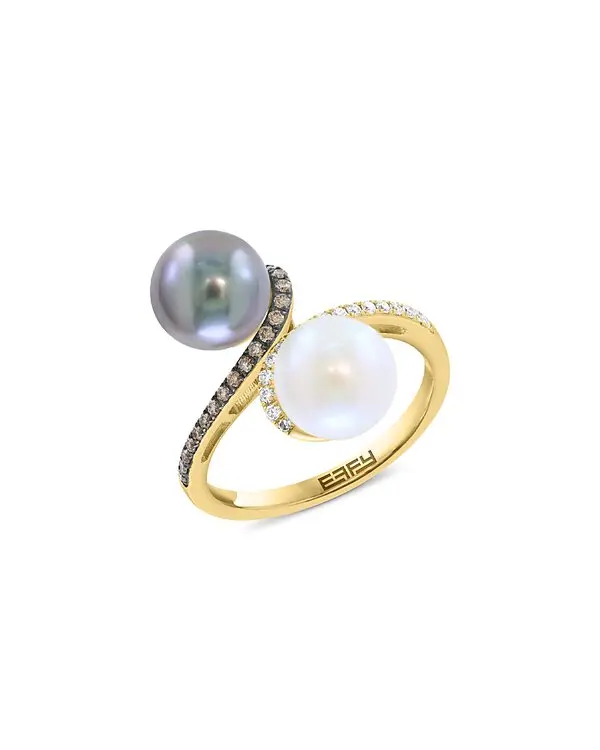 Bloomingdale'S Freshwater Pearl, Tahitian Pearl & Diamond Bypass Ring In 14k Yellow - Gold