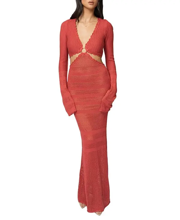 JLUXLABEL Blossom Haven Maxi Dress With Cut Out And Keyhole Embellishment - Berry