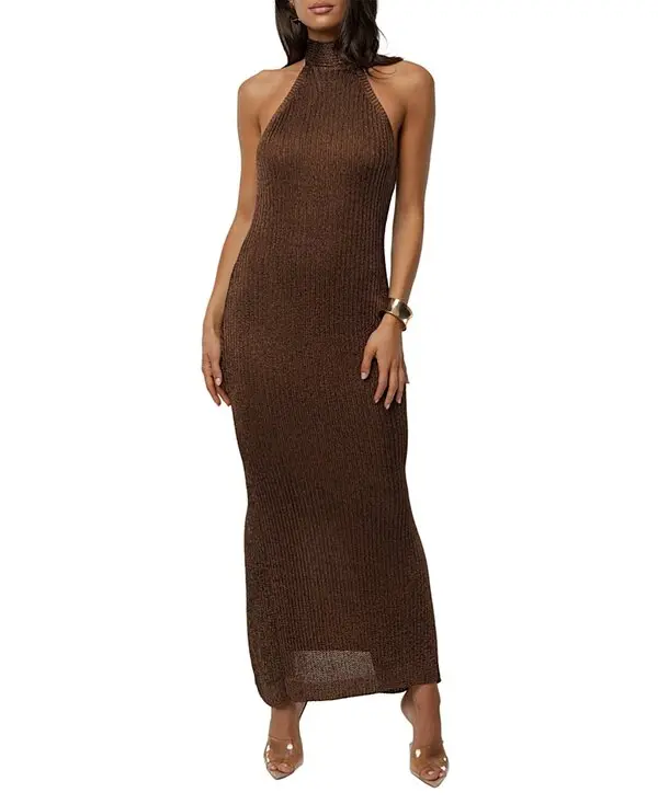 JLUXLABEL Echo Of Light Metallic Knit Maxi Dress - Bronze
