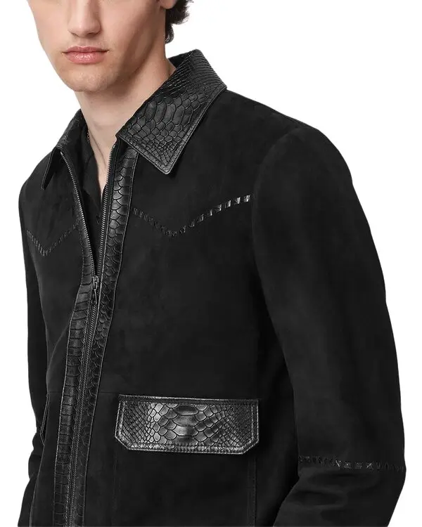 John Varvatos Suede Jacket With Embossed Trims