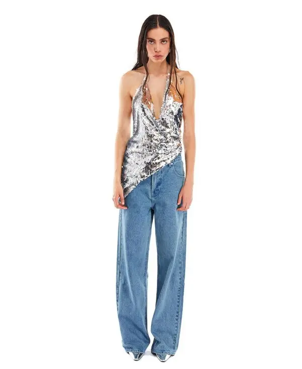 MOTHER OF ALL Fernanda Sequins Halter Top