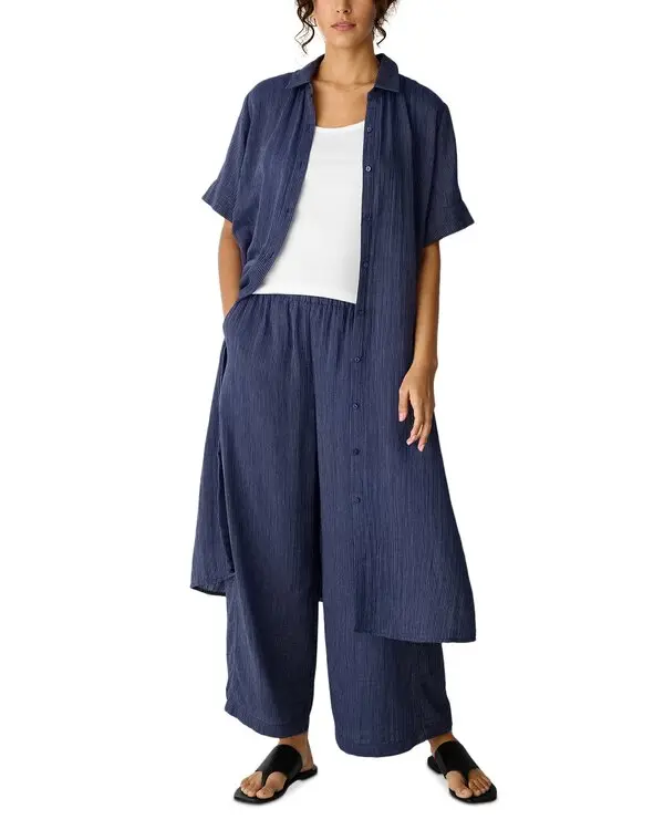 Eileen Fisher Striped Cotton Gauze Wide Ankle Pants