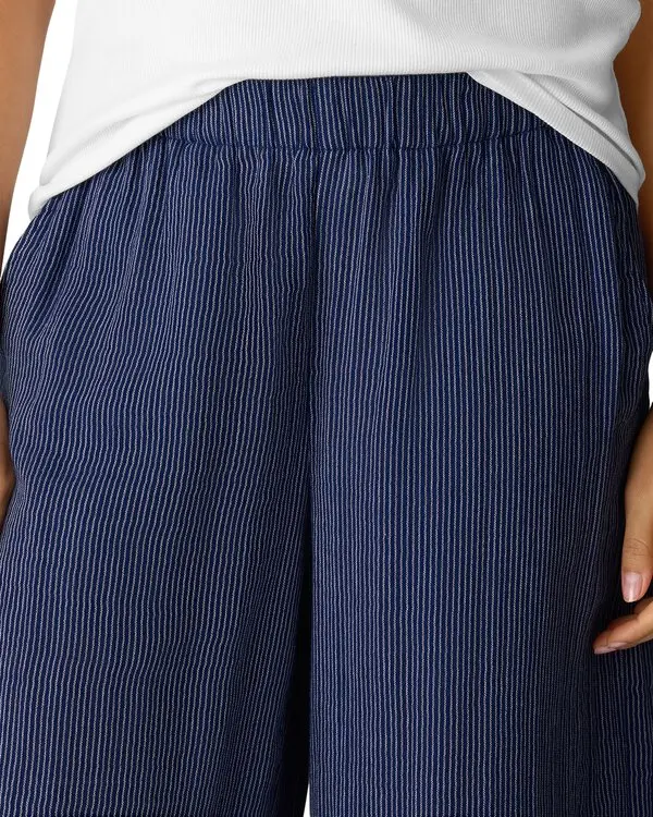 Eileen Fisher Striped Cotton Gauze Wide Ankle Pants