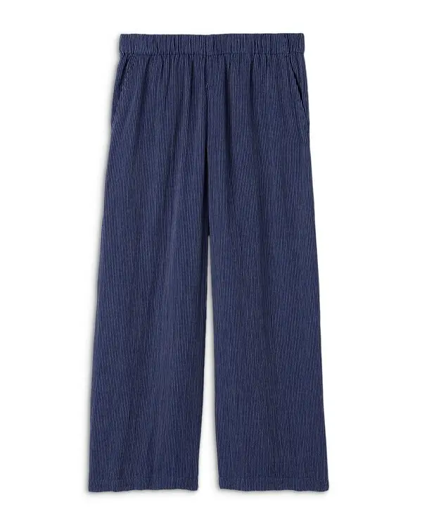 Eileen Fisher Striped Cotton Gauze Wide Ankle Pants