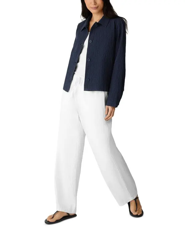 Eileen Fisher Cotton Pucker Check Classic Collar Jacket