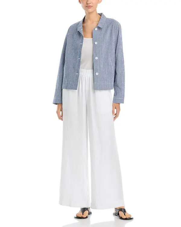 Eileen Fisher Cotton Pucker Check Classic Collar Jacket - Light Dive