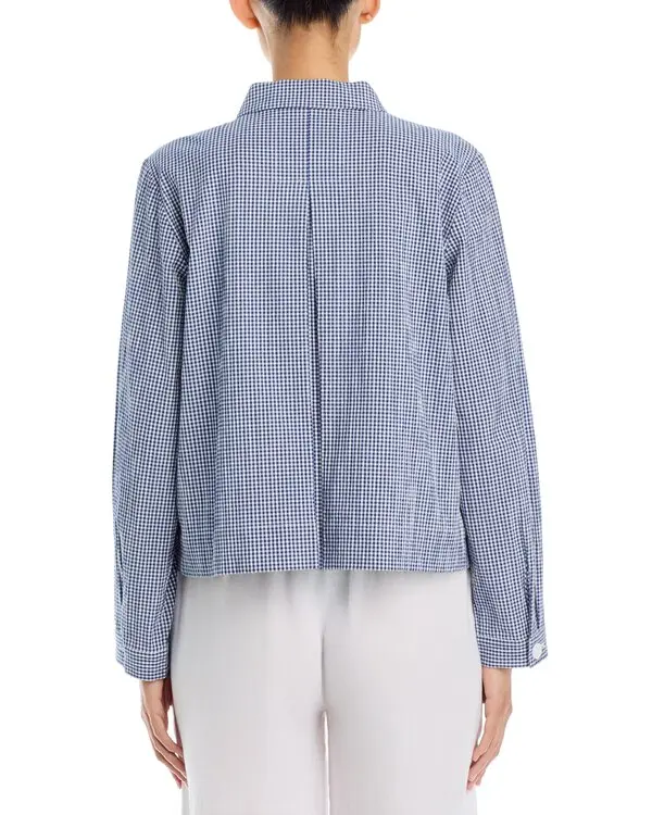 Eileen Fisher Cotton Pucker Check Classic Collar Jacket - Light Dive