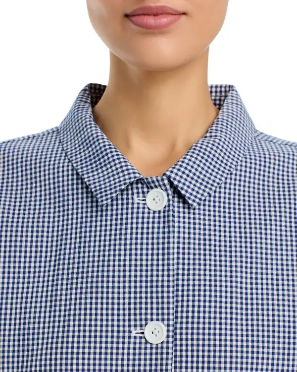 Eileen Fisher Cotton Pucker Check Classic Collar Jacket - Light Dive