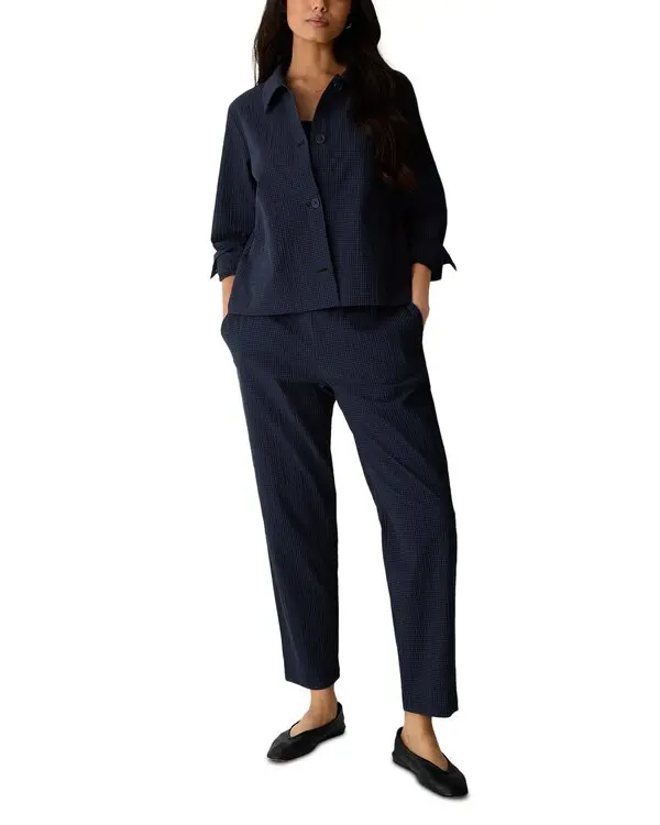 Eileen Fisher Cotton Pucker Check High Waist Pants - Deep Dive