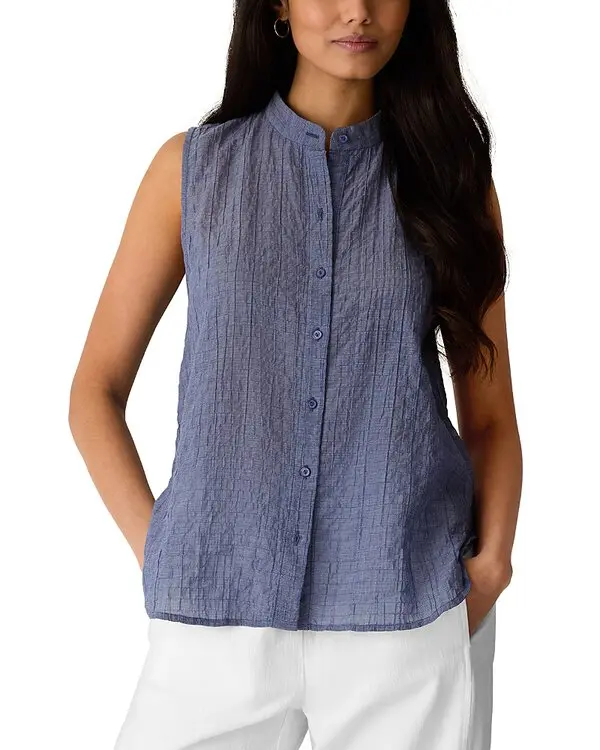 Eileen Fisher Cotton Microstripe Pucker Sleeveless Shirt - Deep Dive