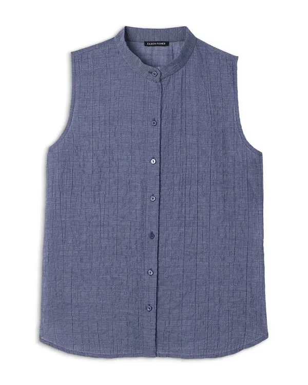 Eileen Fisher Cotton Microstripe Pucker Sleeveless Shirt - Deep Dive
