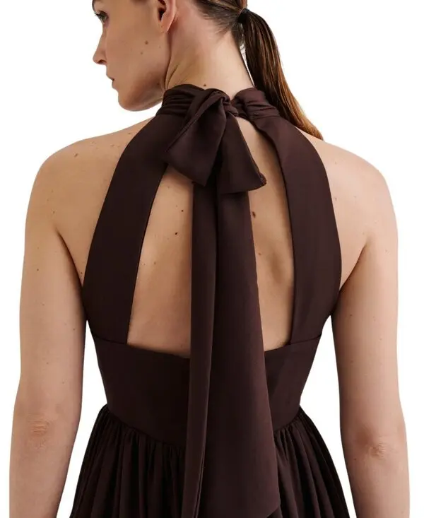 MALINA Halterneck Ruffled Mini Dress - Chocolate