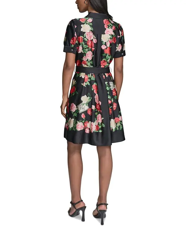 Karl Lagerfeld Paris Floral Print Belted Shirt Dress