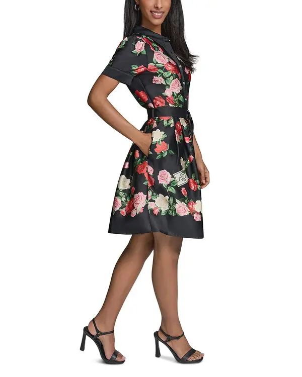 Karl Lagerfeld Paris Floral Print Belted Shirt Dress