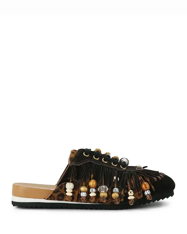 Kurt Geiger Islington Mules With Fringe And Beads - Open Brown