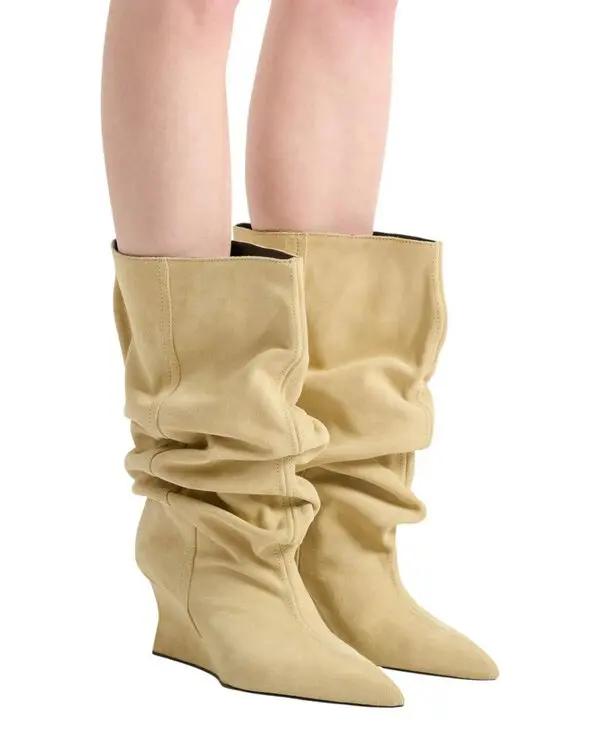 Balmain Draped Suede Wedge Ankle Boots