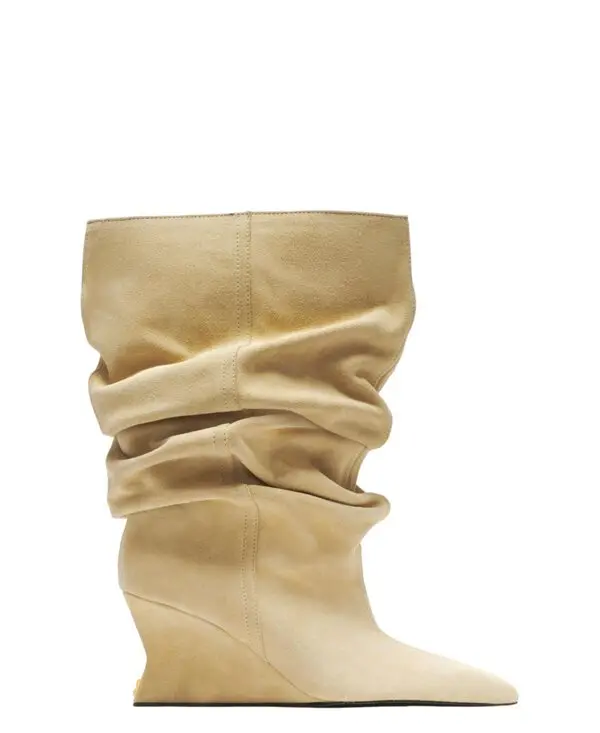 Balmain Draped Suede Wedge Ankle Boots