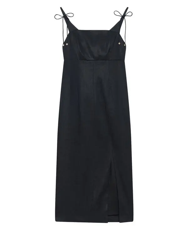 Mint Velvet Linen Bow Detail Midi Dress - Black