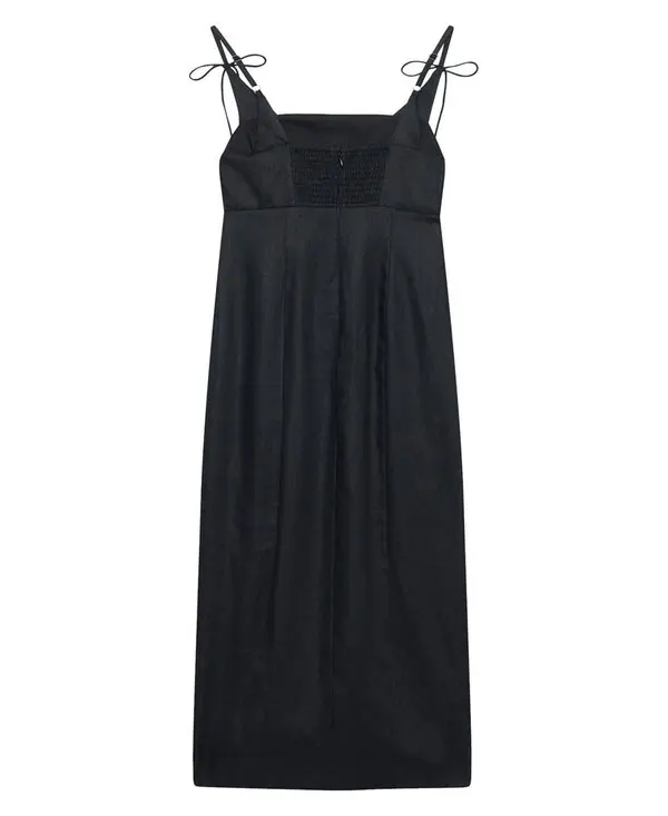 Mint Velvet Linen Bow Detail Midi Dress - Black