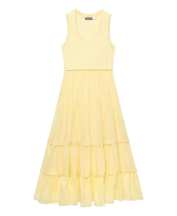 Mint Velvet Crochet Trim Tiered Midi Dress - Yellow